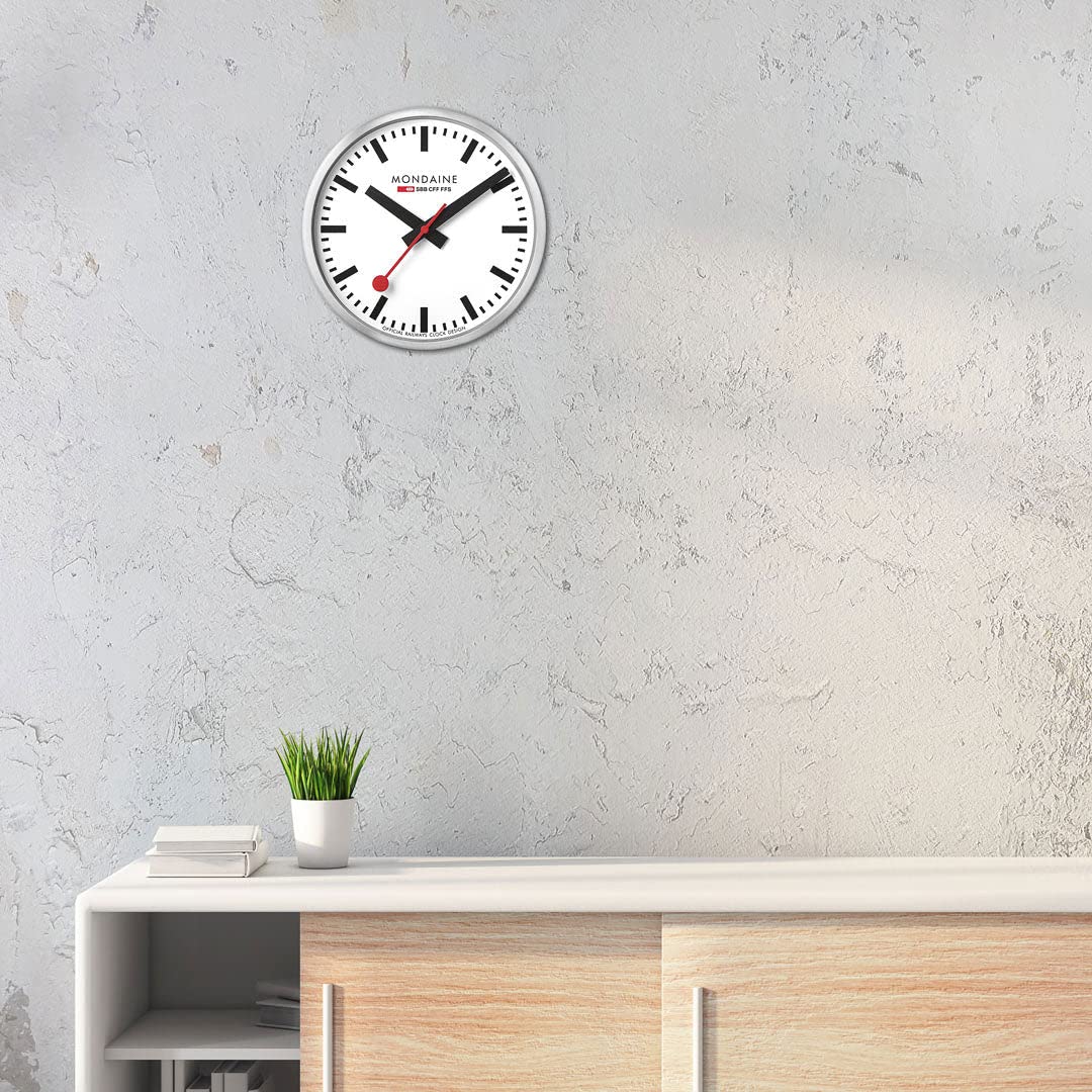 Mondaine - Wall Clock A990.Clock.16SBB 25cm - Official Swiss Railways Clock - Red Second Hand Aluminium Casing - Dust Resistant Wall Clocks - Made in Switzerland