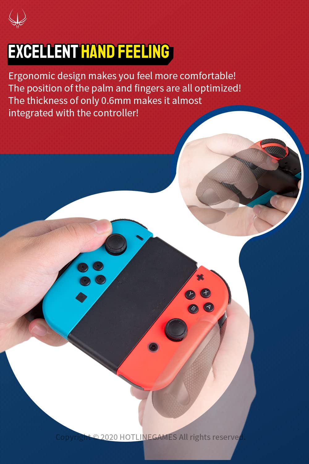 HOTLINEGAMES 2.0 Plus Controller Grip Compatible With Nintendo Switch Joy-Con Grips Tape, Anti-Slip, Sweat-Absorbent, Easy to Apply (Handle Grips+Buttons+Triggers (12PCS))