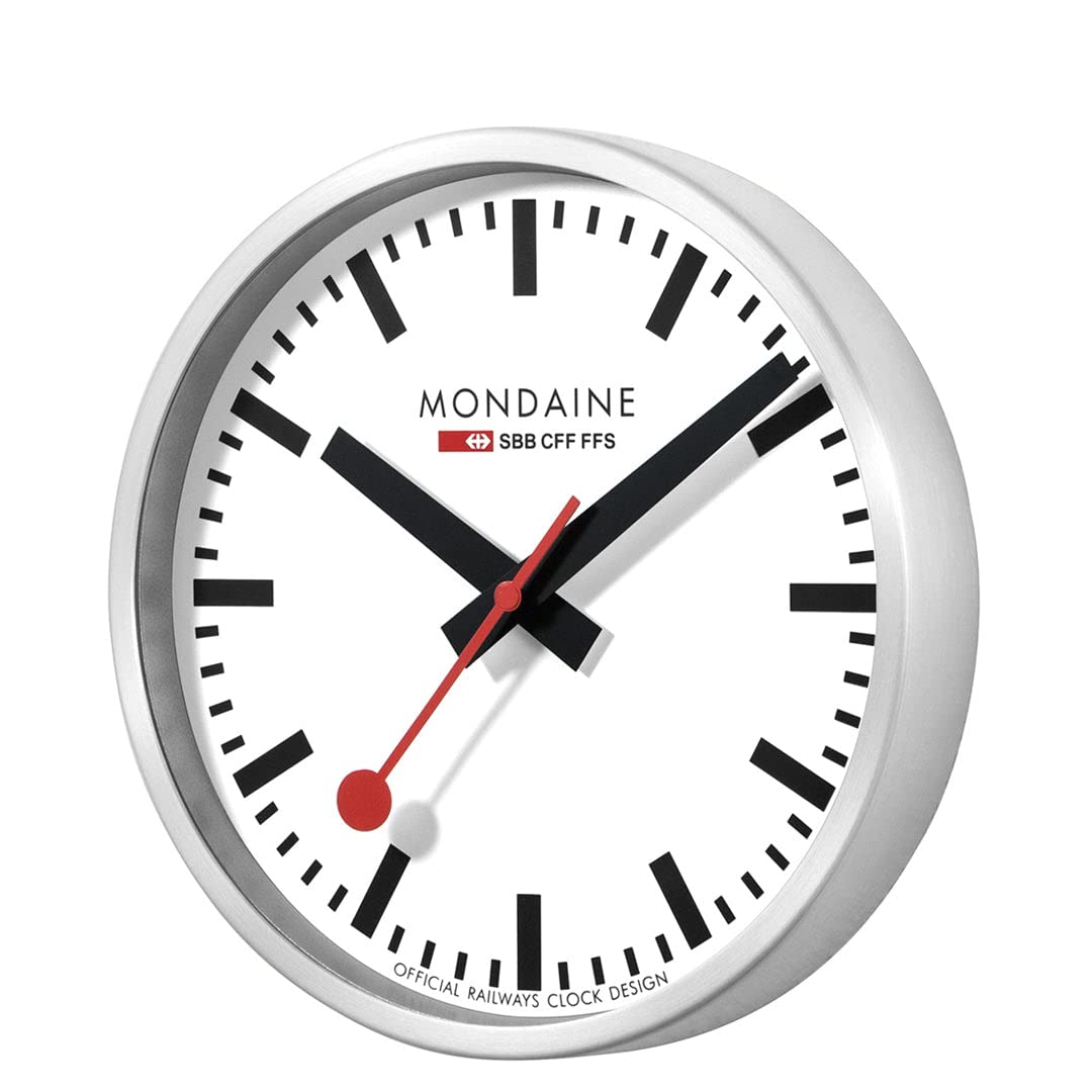 Mondaine - Wall Clock A990.Clock.16SBB 25cm - Official Swiss Railways Clock - Red Second Hand Aluminium Casing - Dust Resistant Wall Clocks - Made in Switzerland