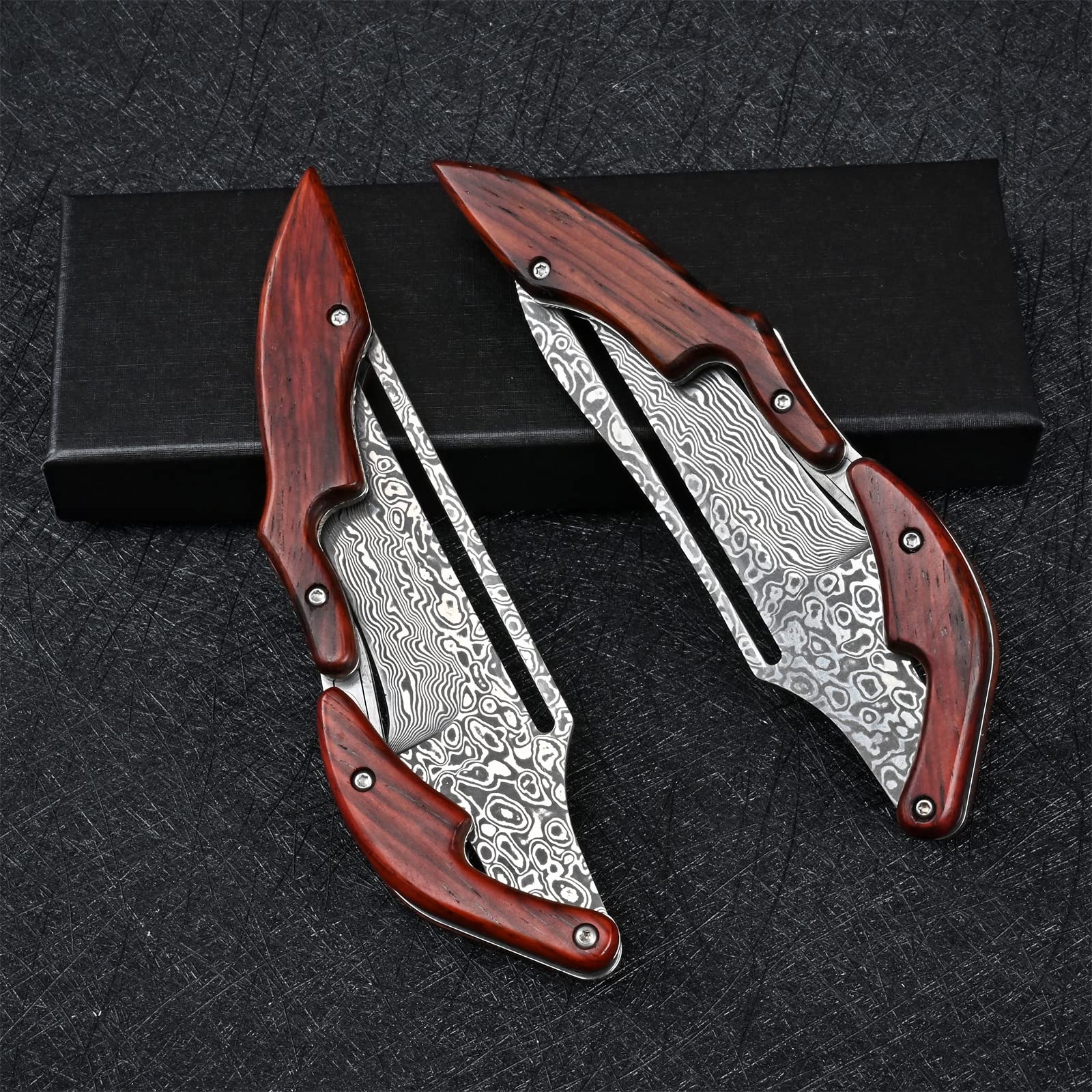 SDOKEDC Damascus Steel Folding Knife Pocket Knife Yellow Sandalwood Handle Mechanical Lock Outdoor Camping Survival (Curved blade)