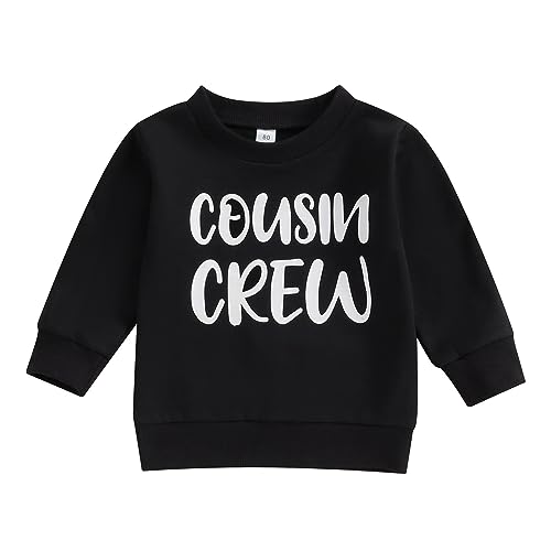 Baby Boys Girls French Terry Crewneck Sweatshirt Crewneck Pullover Thicked Fleece Lined Hoodie Autumn Infant Sweatshirts Black