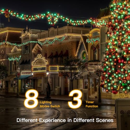 Ollny Cluster Lights for Christmas Tree, 600LED 30ft Red and Green Christmas Lights Outdoor 8 Modes Timer Remote, Waterproof String Lights for Indoor Outside Garland Xmas Decorations