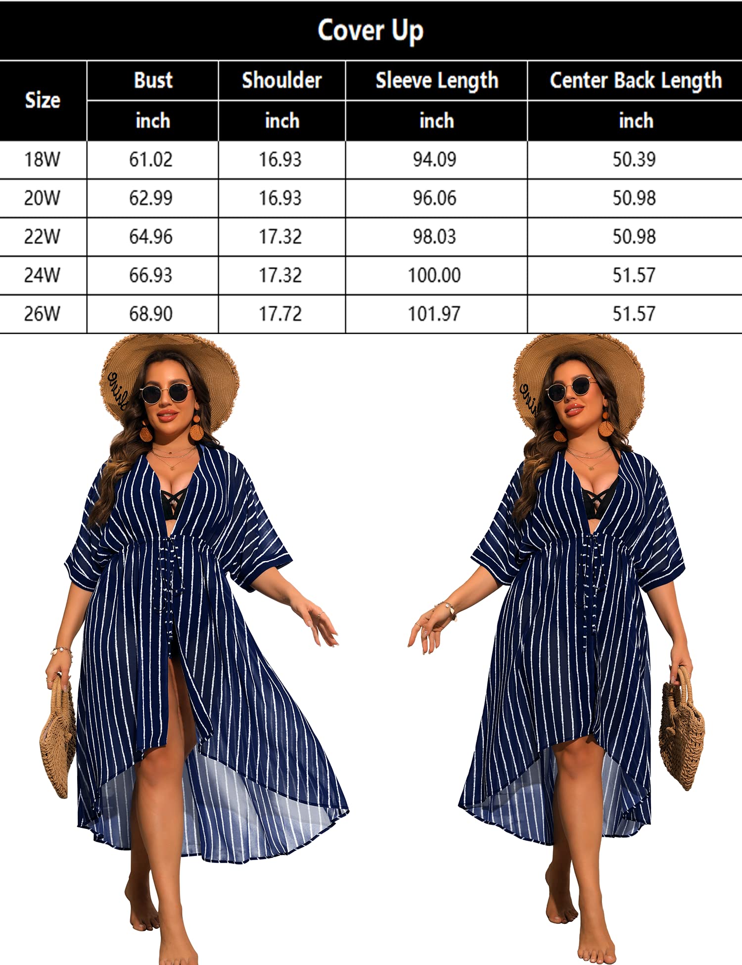 SWOMOG Women Cover Ups Plus Size Swimsuit Chiffon Kimono Long Cardigan Open Front Bathing Suit Summer Flowy Bikini Beachwear