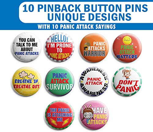 Panic Attacks Awareness Pinback Buttons (10 Pack) - Stocking Stuffers Premium Quality Gift Ideas for Children, Teens, & Adults - Corporate Giveaways & Party Favors