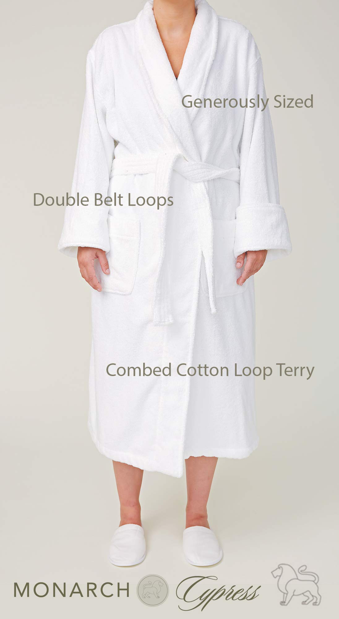 MONARCH Unisex Terry Bathrobe - 100% Lux Combed Cotton, 16 oz Loop Terry Shawl Collar Robe, Five-Star Hotel Choice (Medium, Non-Hooded)