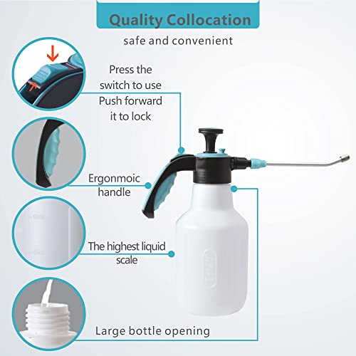 Itisll Manual Garden Sprayer Hand Lawn Pressure Pump Sprayer Safety Valve Adjustable Brass Nozzle with Extended Spray Wand, Durable Polyethylene Rod 0.5 Gal
