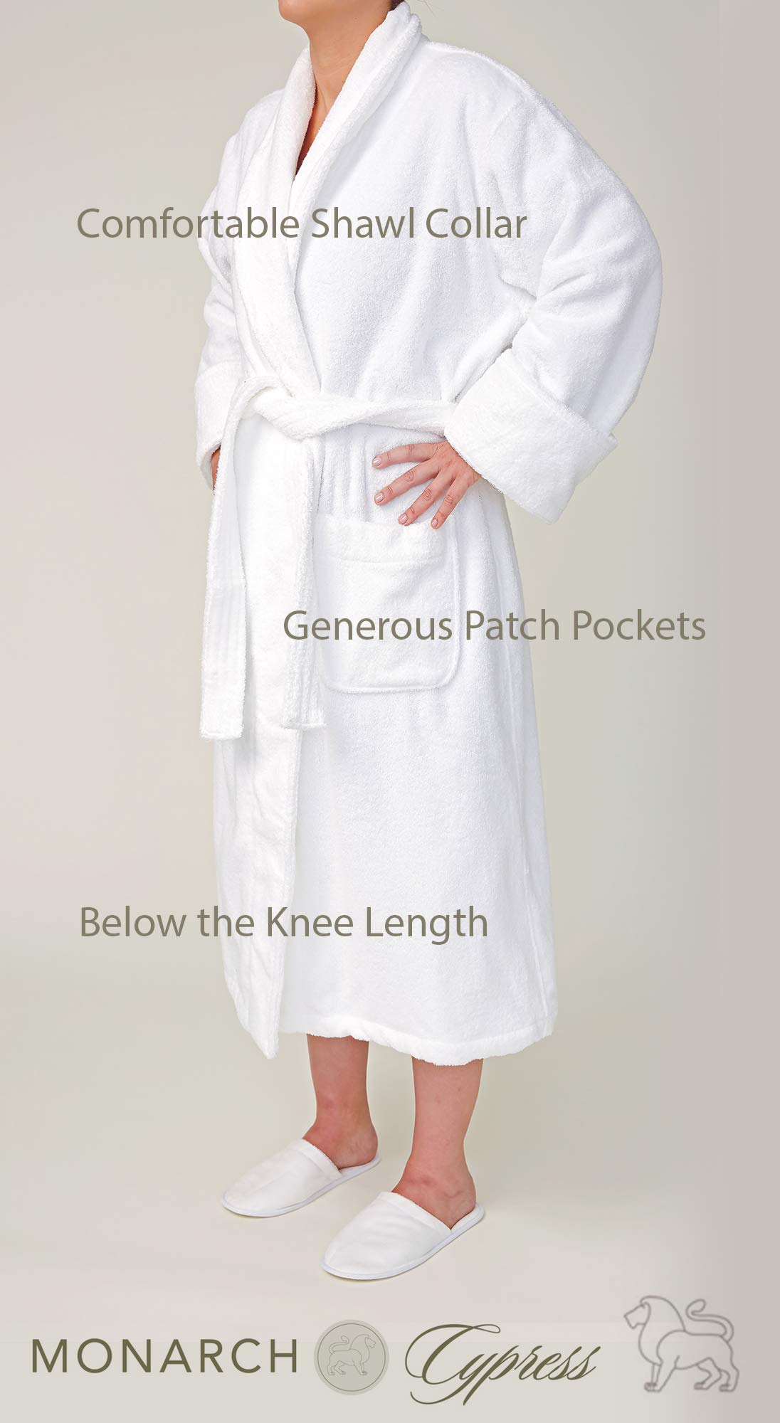 MONARCH Unisex Terry Bathrobe - 100% Lux Combed Cotton, 16 oz Loop Terry Shawl Collar Robe, Five-Star Hotel Choice (Medium, Non-Hooded)