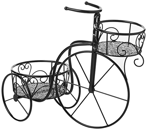 Pure Garden HW1500188 Tricycle Plant Stand Â– 2-Tiered Indoor or Outdoor Decorative Vintage-Look Metal Display for Patio, Deck, Home or Lawn, Matte Black