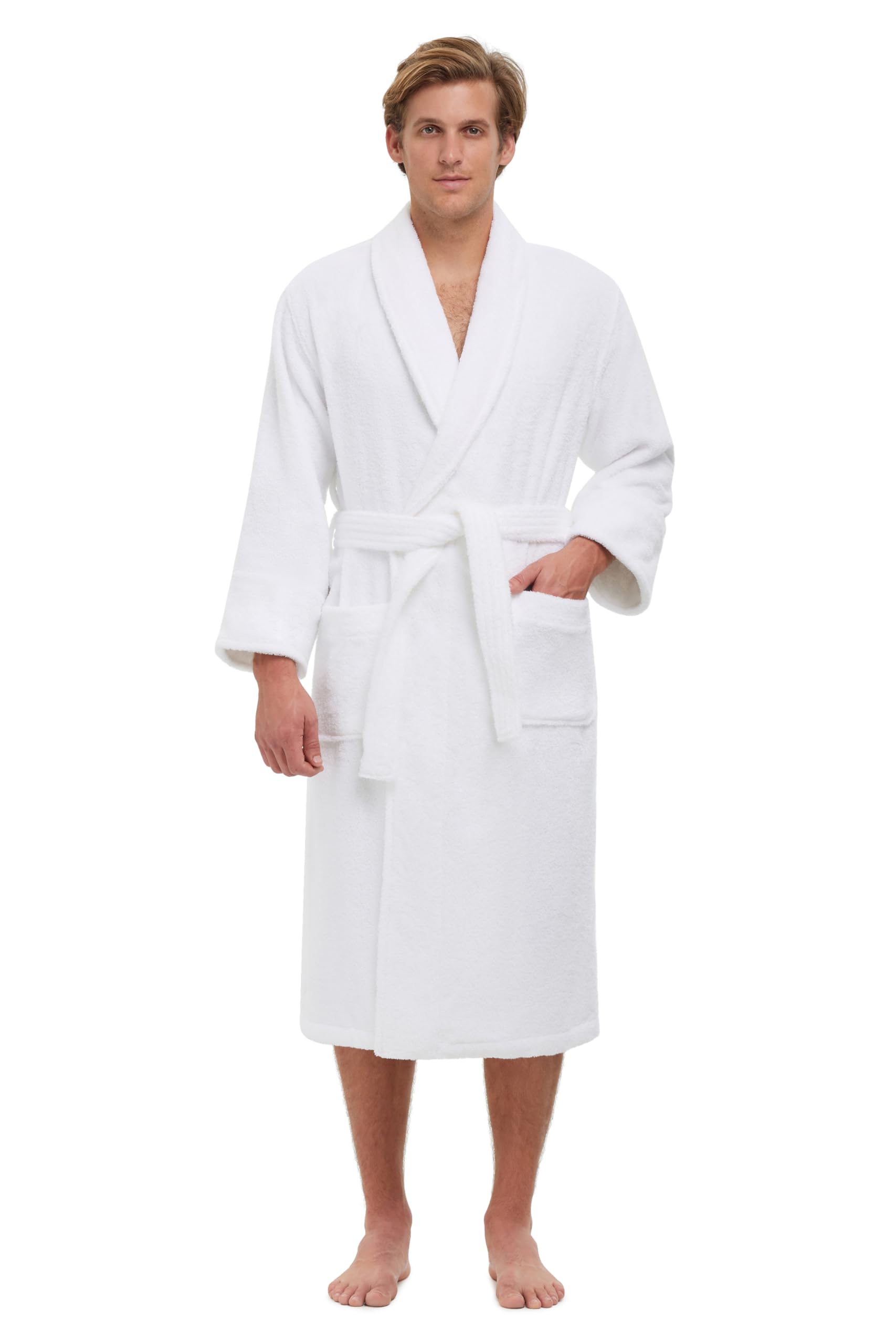 MONARCH Unisex Terry Bathrobe - 100% Lux Combed Cotton, 16 oz Loop Terry Shawl Collar Robe, Five-Star Hotel Choice (Medium, Non-Hooded)