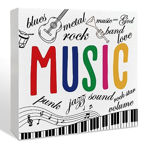 Blue Punk Love Wooden Box Sign - Perfect Music Teacher Gifts for Women & Men, Birthday, Christmas, Back to School, Thank You & Retirement