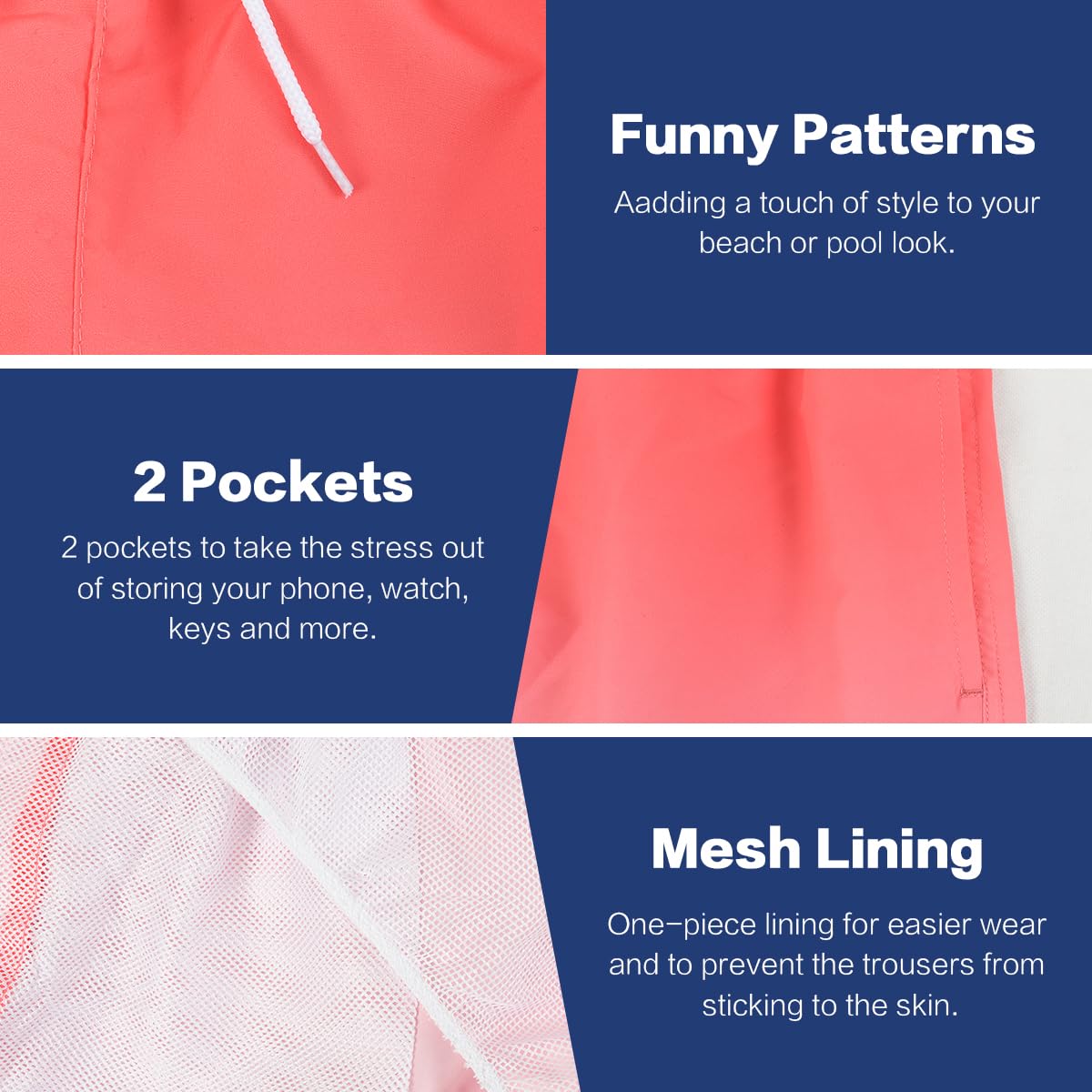 CASELAND Mens Swim Trunks Quick Dry Swim Shorts with Mesh Lining Beach Shorts with Pockets Funny Swimwear Bathing Suits