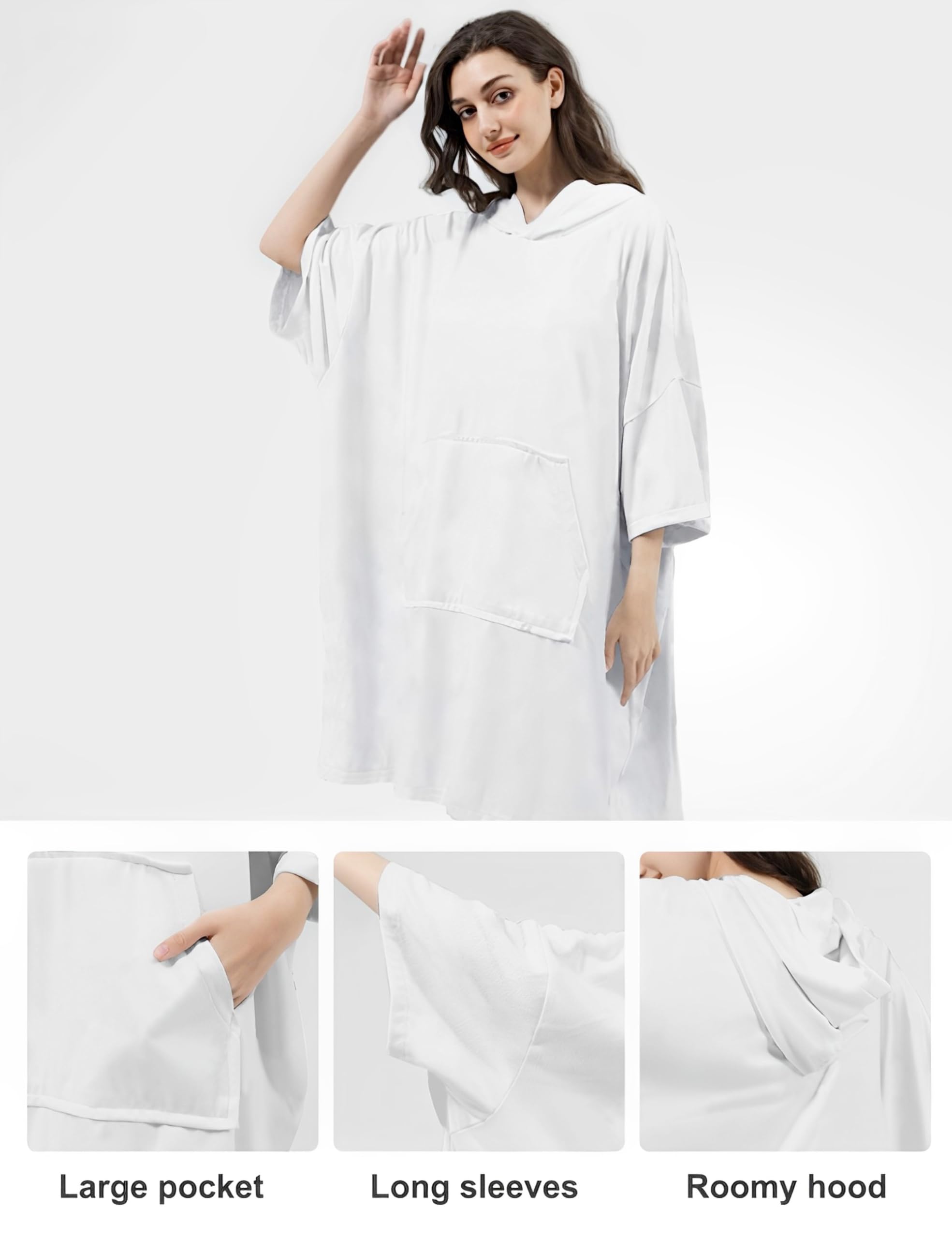 KFUBUO Surf Poncho Changing Towel Swim Robe with Pocket Plus Size Terry Cloth Swim Cover Up for Women Towel Poncho Hoodie