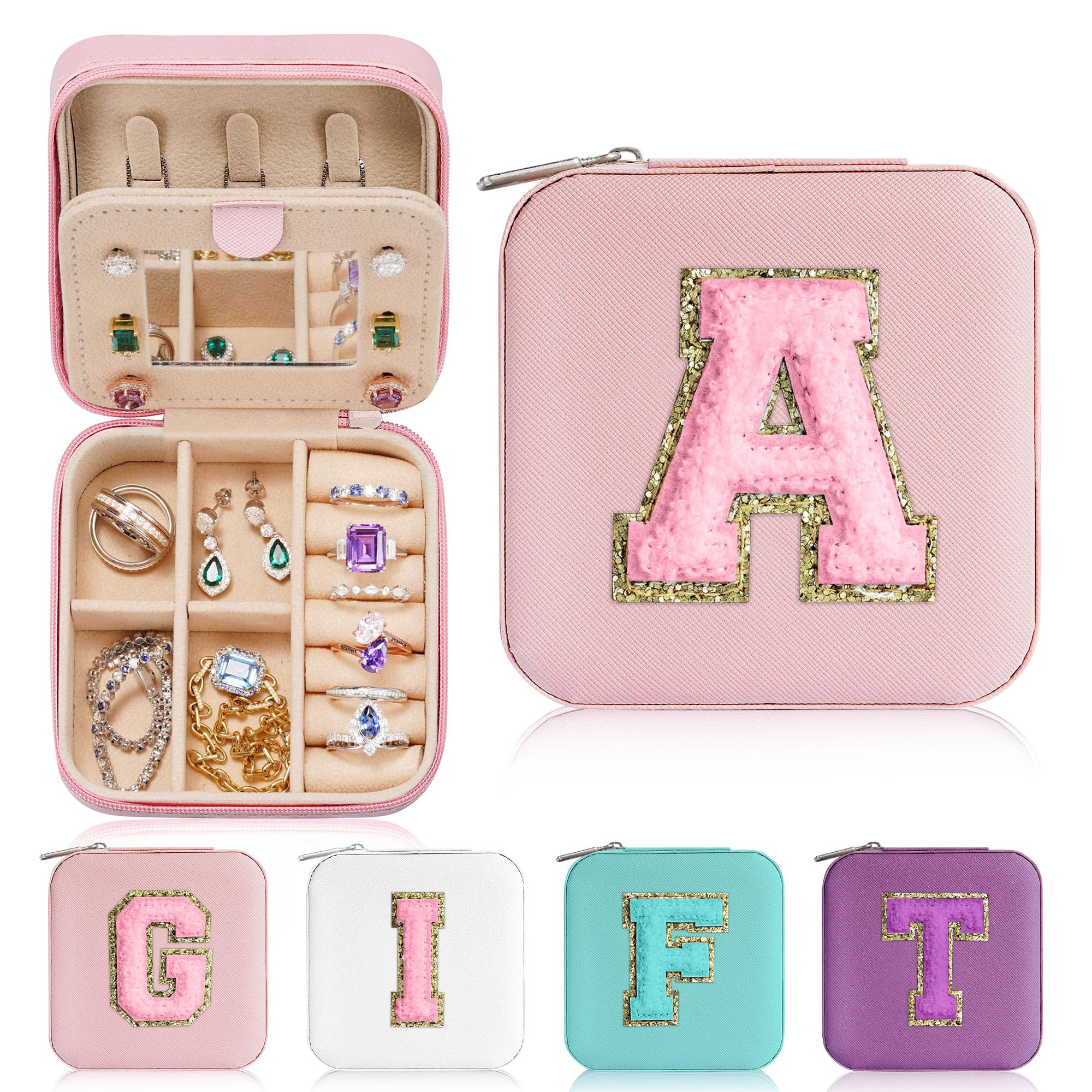 Parima Easter Gifts for Girls - Gifts for Teen Girl Trendy Stuff, 6,7,8,9,10,11,12 Year Old Girl Birthday Gift Travel Jewelry Box Organizer Gifts 2025 - Letter A, Pink