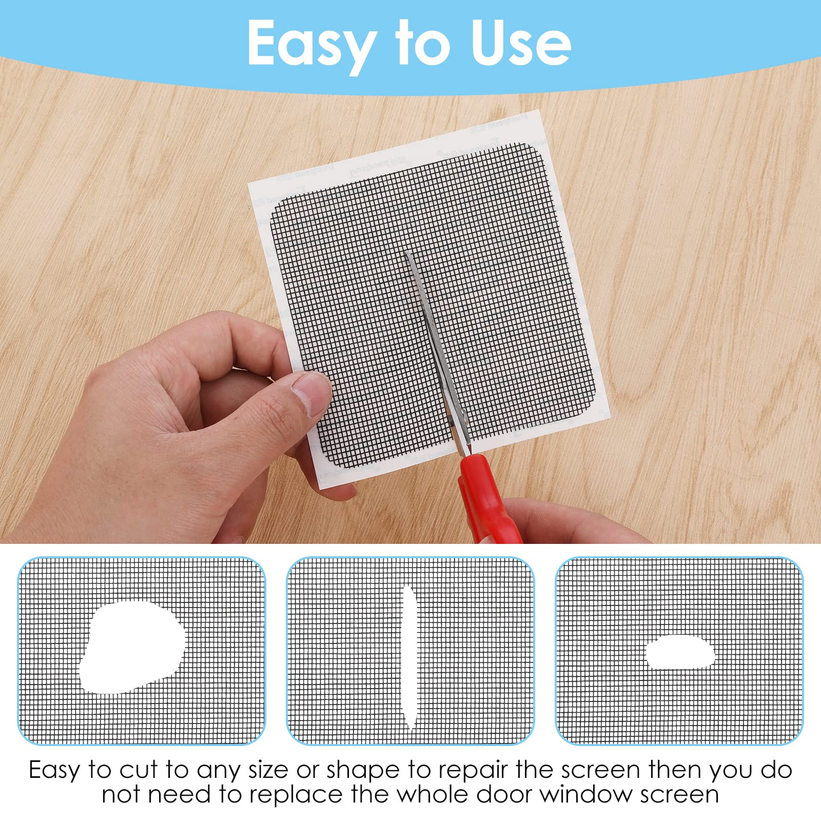 Cobee Self-Adhesive Window Screen Repair Patches Kit, 10 Sheets 3 Sizes Screen Door Replacement Repair Kit Fiberglass Mesh Wall Repair Patches Drywall Tools Wall Hole Quick Repair Patch(Black)