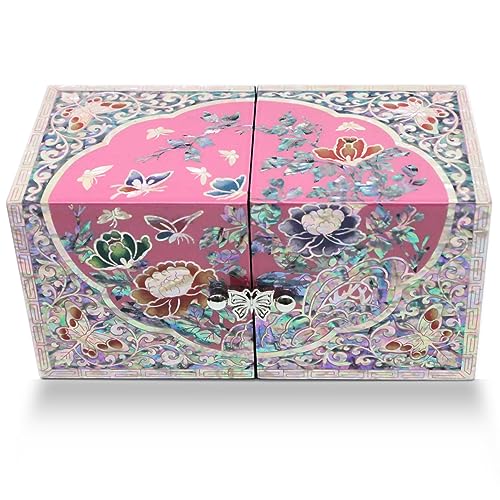 SoSHESHINES Mother of Pearl Small Jewelry Box - Premium Packaging for Gifts for Women, Thank you Gifts, Mom birthday Gifts, Korean Traditional Sea Shell Premium Handmade (SECRET_Rose Pink)