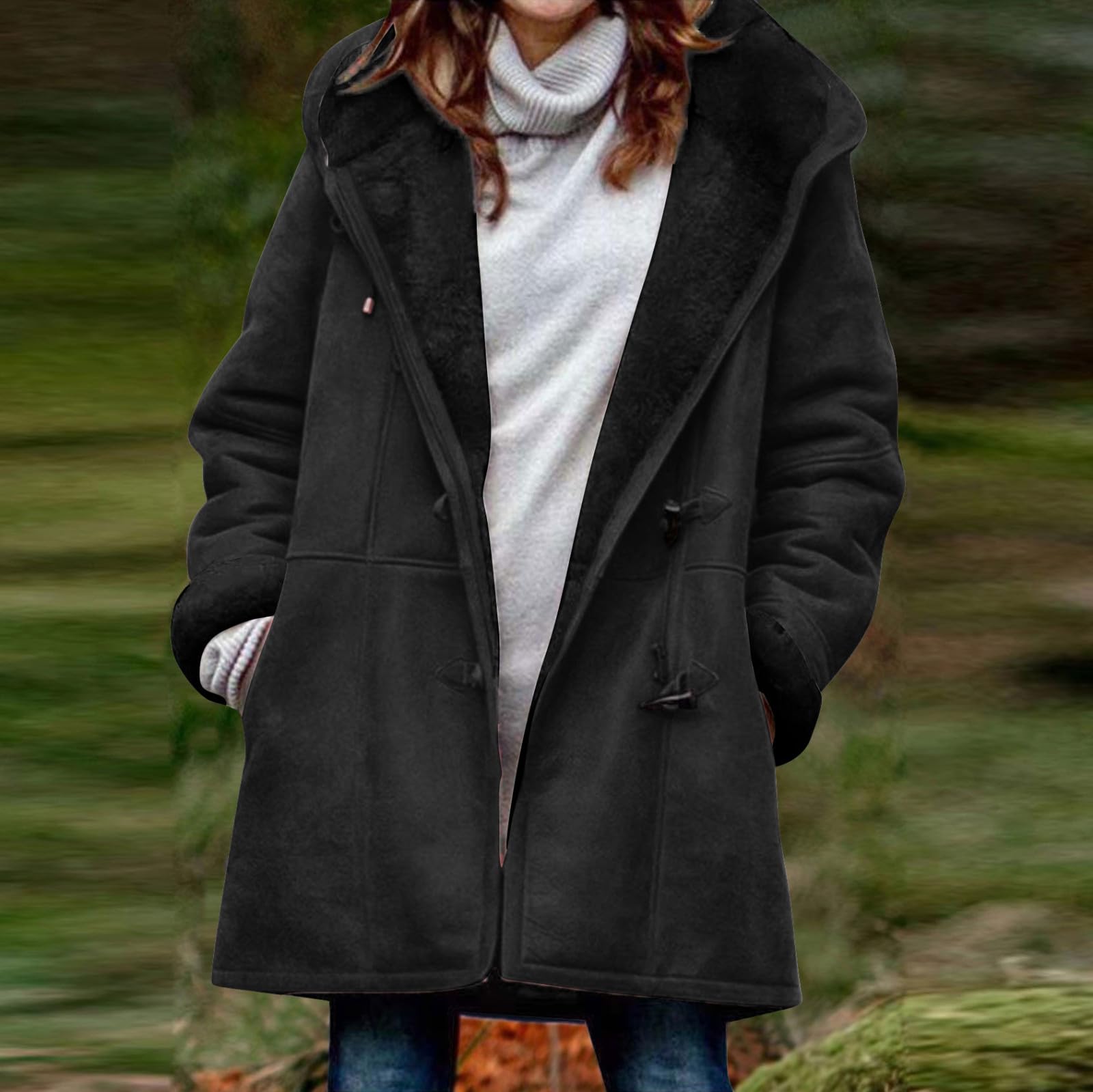 FAVIPT Today Deals Prime Womens Winter Warm Coats Sherpa Fleece Lined Jacket Plus Size Casual Hooded Thicken Overcoat Outwear with Pockets