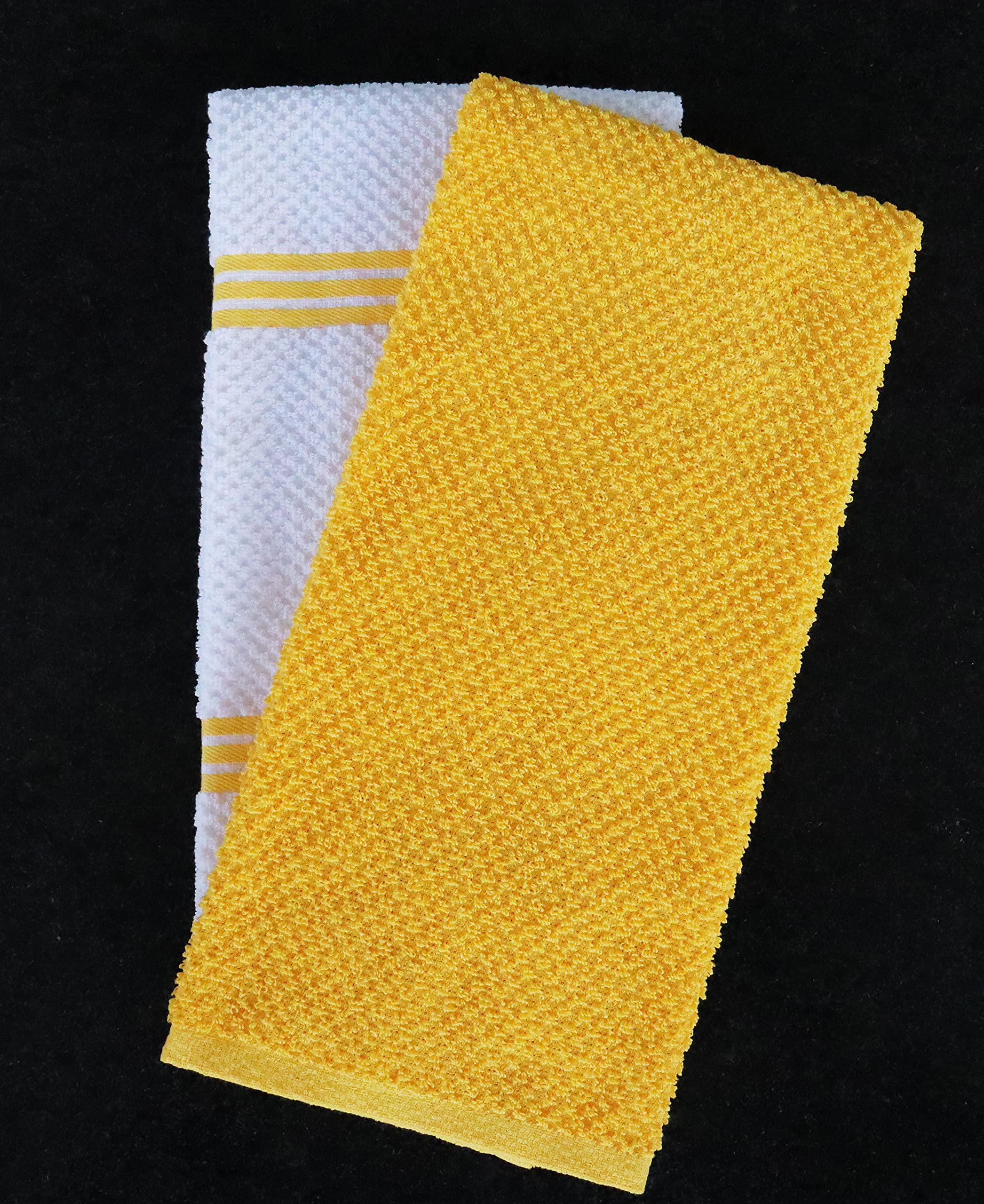 AMOUR INFINI Kitchen Towels Pack of 4 Absorbent, Quick Drying Premium Terry Cotton Dish Towel with Hanging Loop 16x28 Inch Hand & Tea Towels (Yellow)