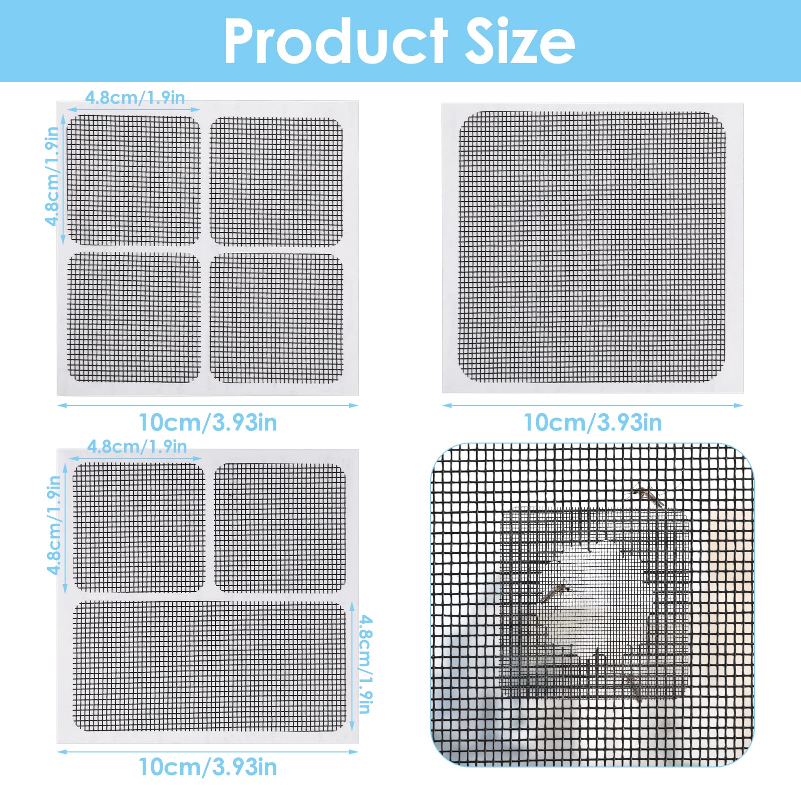 Cobee Self-Adhesive Window Screen Repair Patches Kit, 10 Sheets 3 Sizes Screen Door Replacement Repair Kit Fiberglass Mesh Wall Repair Patches Drywall Tools Wall Hole Quick Repair Patch(Black)