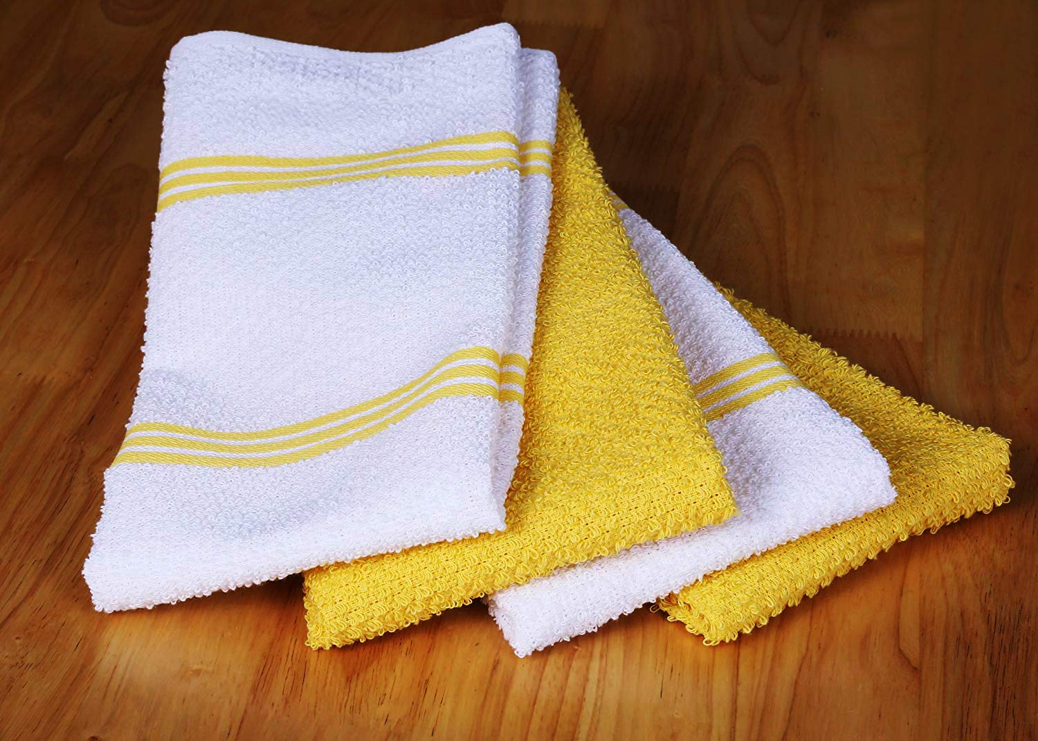 AMOUR INFINI Kitchen Towels Pack of 4 Absorbent, Quick Drying Premium Terry Cotton Dish Towel with Hanging Loop 16x28 Inch Hand & Tea Towels (Yellow)