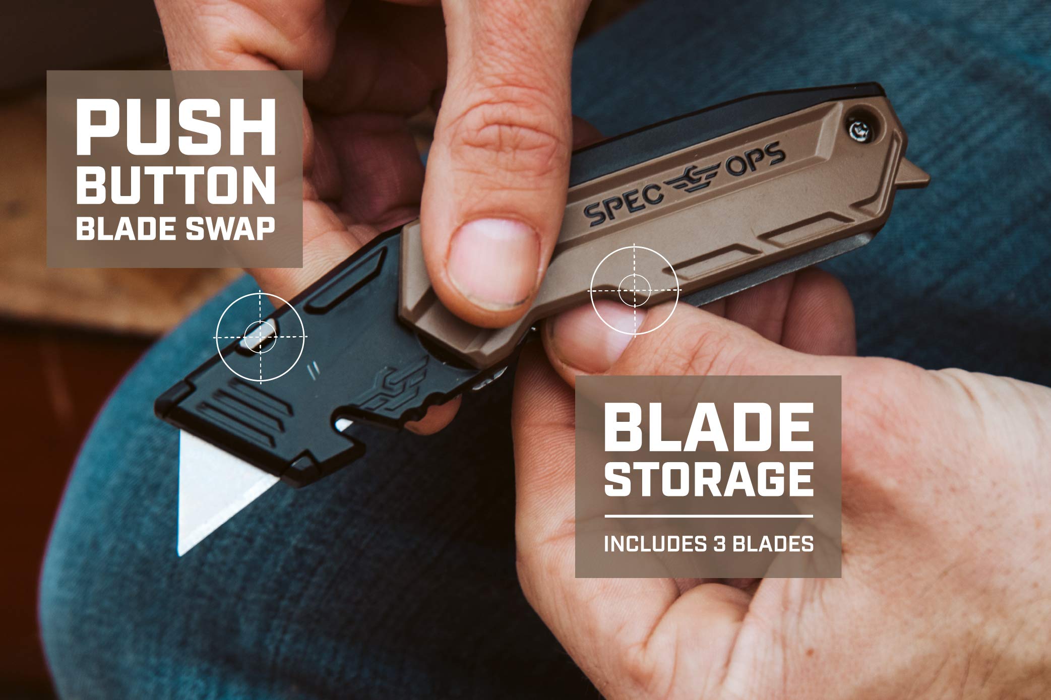 Spec Ops Tools Folding Utility Knife with Retractable Blade, Includes 3 Extra Blades in Handle Storage