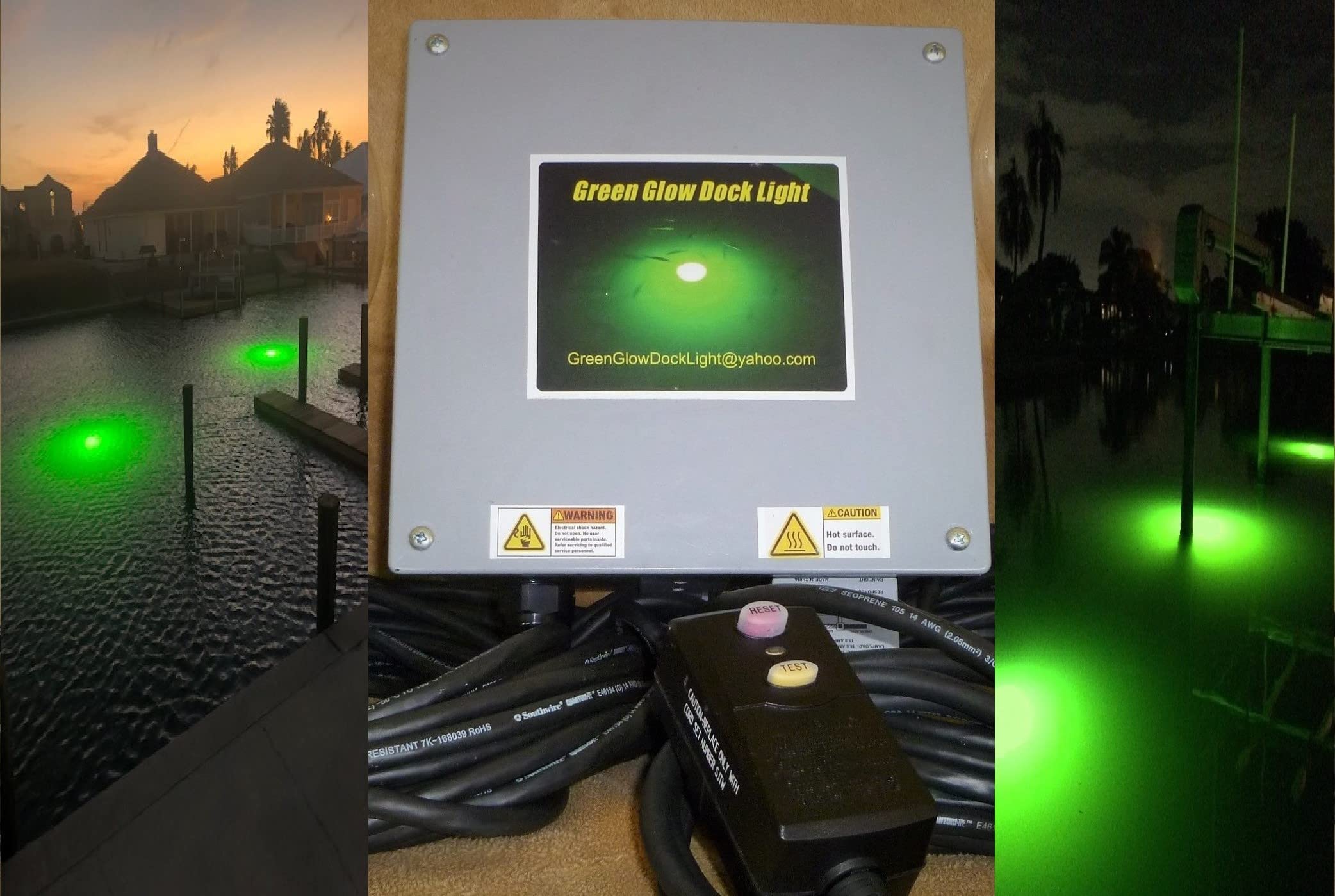 Saltwater Approved & Barnacle Burning Bulbs, Double Lamp Bright Green Underwater Fishing Light Kit, Dock & Fish Lights with 50' Cords (7,900 Lumens Each Bulb)