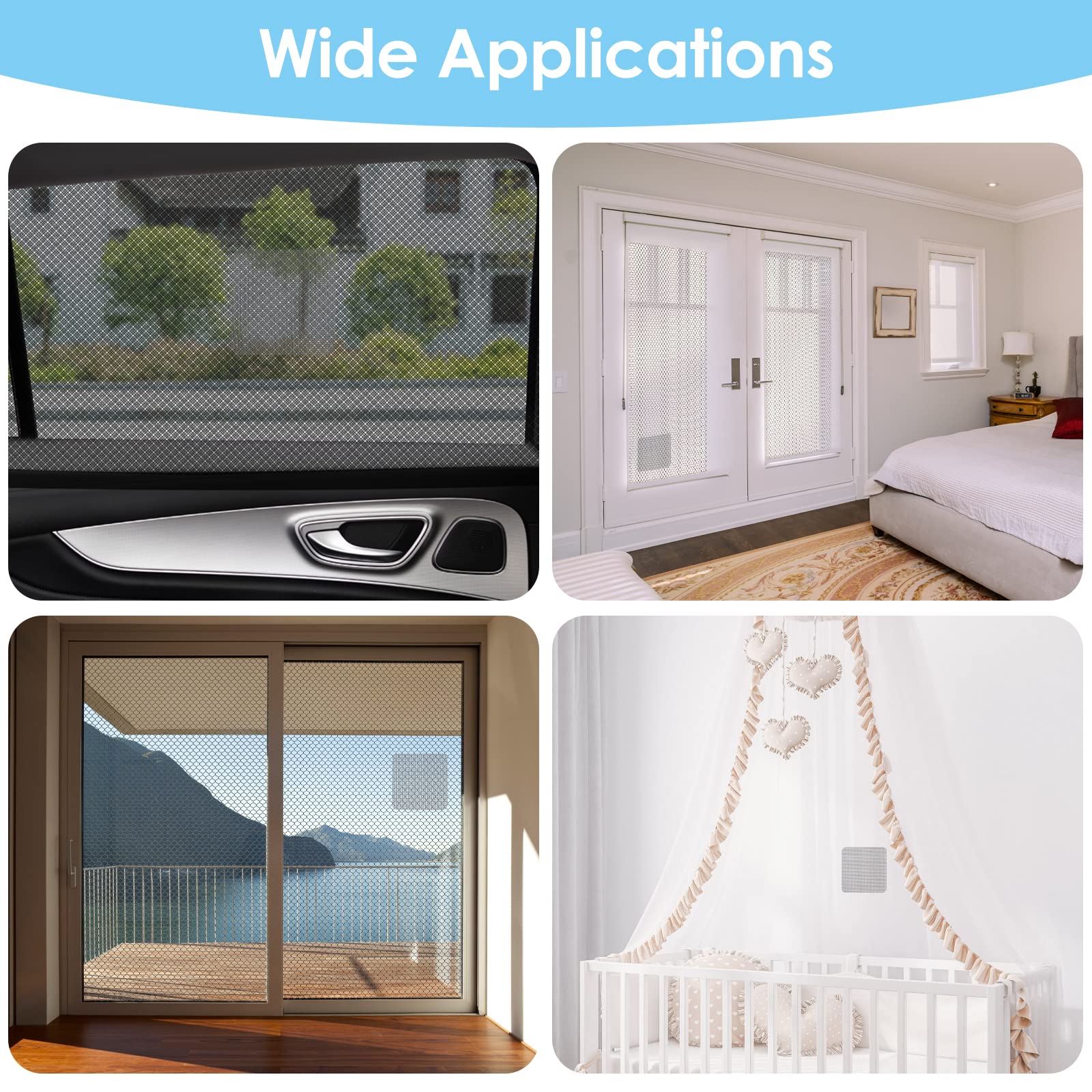 Cobee Self-Adhesive Window Screen Repair Patches Kit, 10 Sheets 3 Sizes Screen Door Replacement Repair Kit Fiberglass Mesh Wall Repair Patches Drywall Tools Wall Hole Quick Repair Patch(Black)