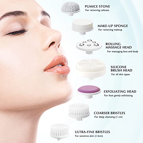 Facial Cleansing Brush Face Scrubber: COSLUS 7in1 JBK-D Electric Exfoliating Spin Cleanser Device Waterproof Deep Cleaning Exfoliation Rotating Spa Machine - Electronic Acne Skin Wash Spinning System