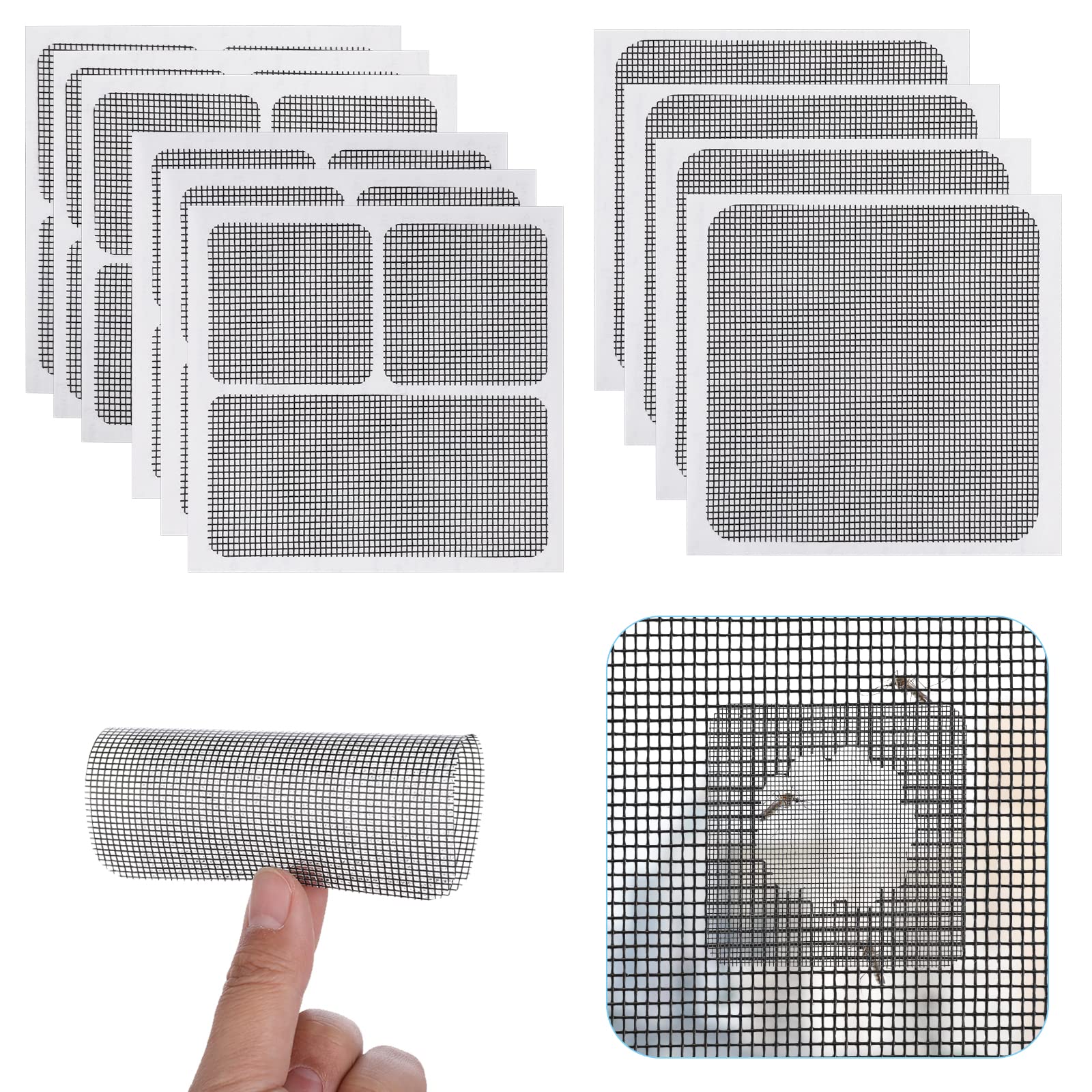 Cobee Self-Adhesive Window Screen Repair Patches Kit, 10 Sheets 3 Sizes Screen Door Replacement Repair Kit Fiberglass Mesh Wall Repair Patches Drywall Tools Wall Hole Quick Repair Patch(Black)