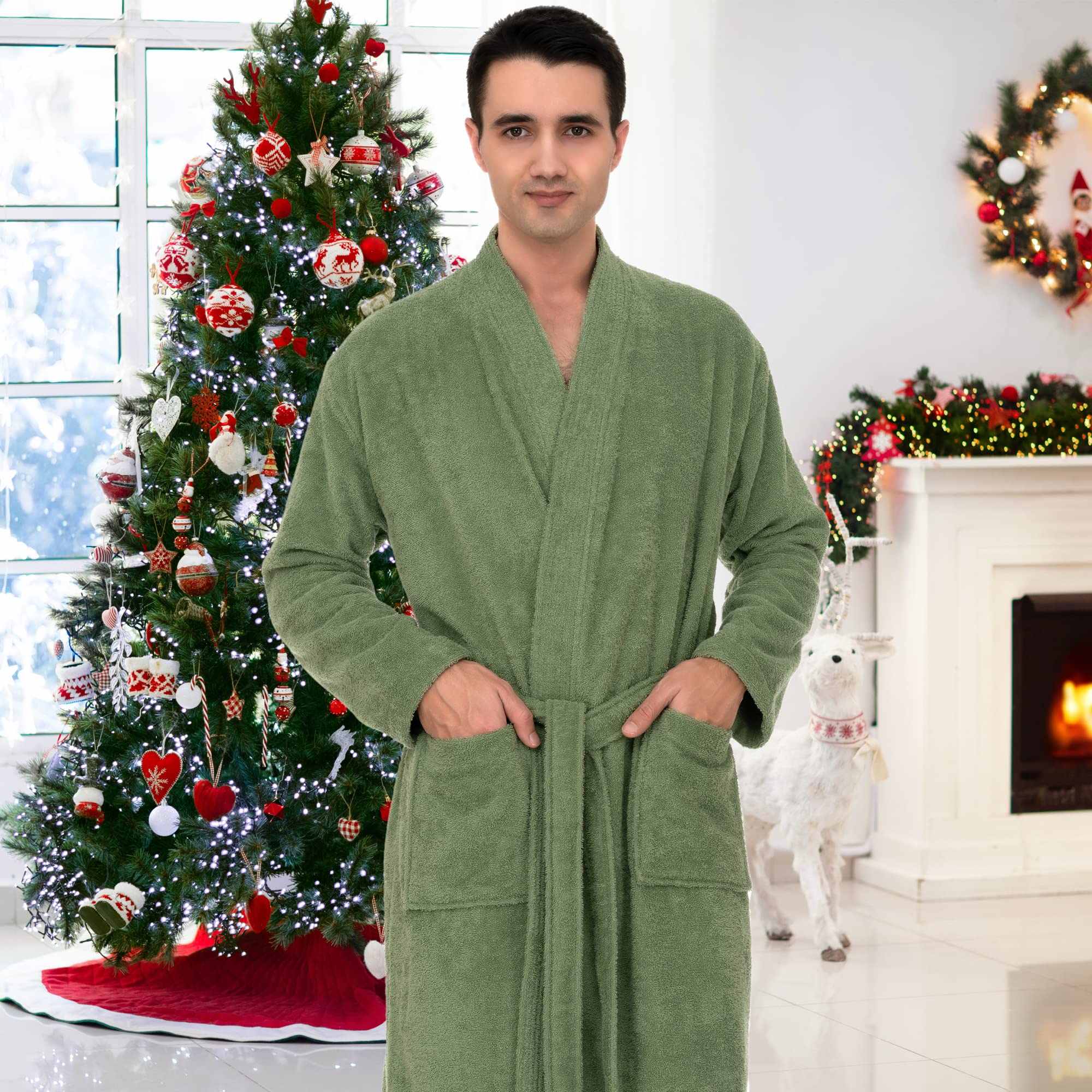 TowelSelections Mens Robe, Kimono Terry Cloth Bathrobe, Cotton Bath Robe for Men Large/X-Large Blue Heaven