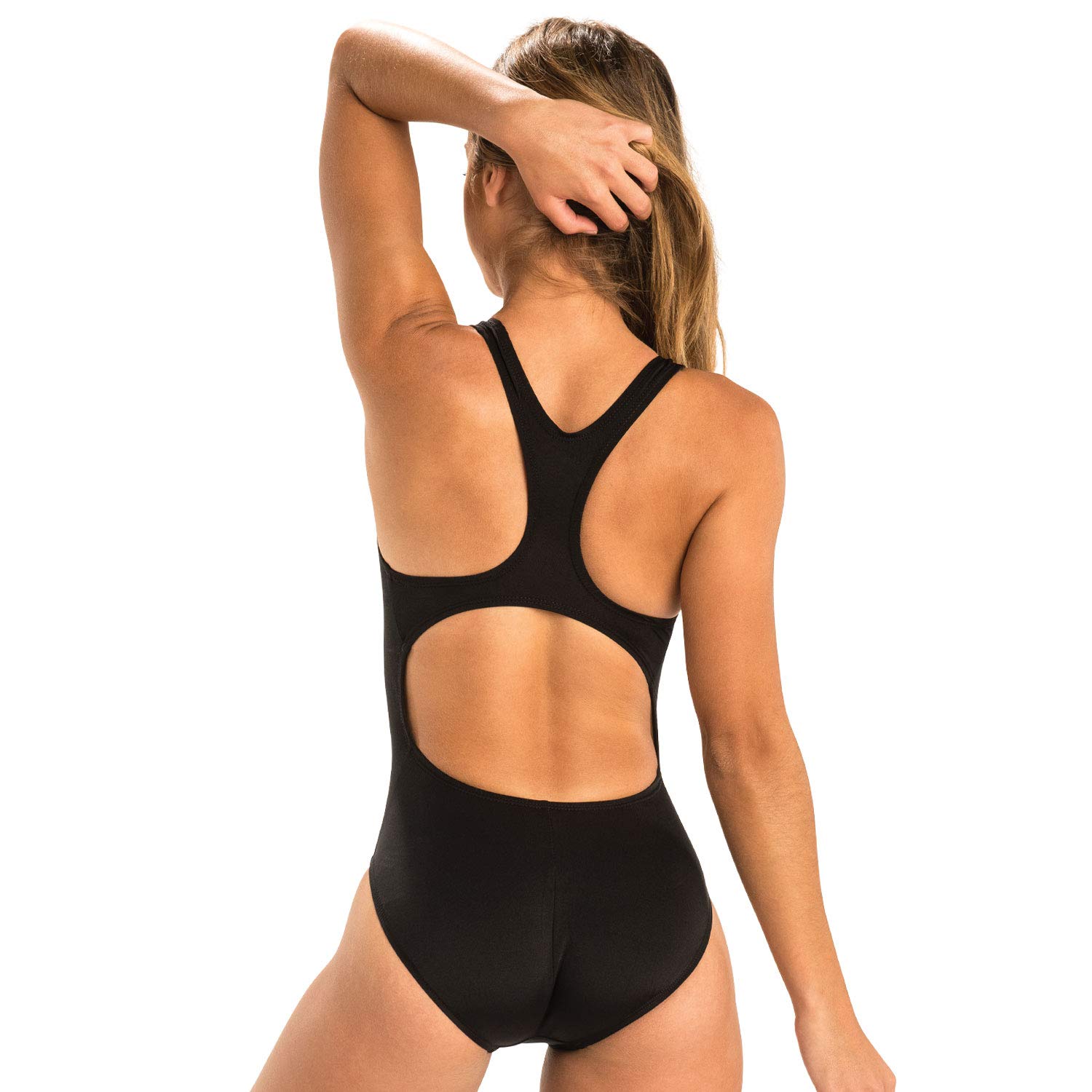 Dolfin Basics Women's Swimwear Athletic One Piece Swimsuit for Training, Sports, Fitness (Black, L)