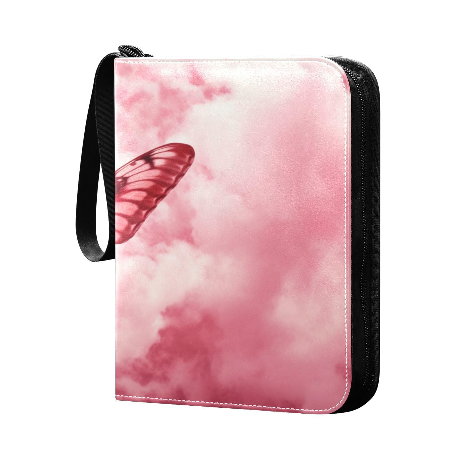 PYBUG Butterfly Trading Card Binder with Nylon Strap 4-Pocket Waterproof PU Leather Card Collection Binder for 400 Cards Sturdy Card Holder Folders for Game Cards,Sports Cards