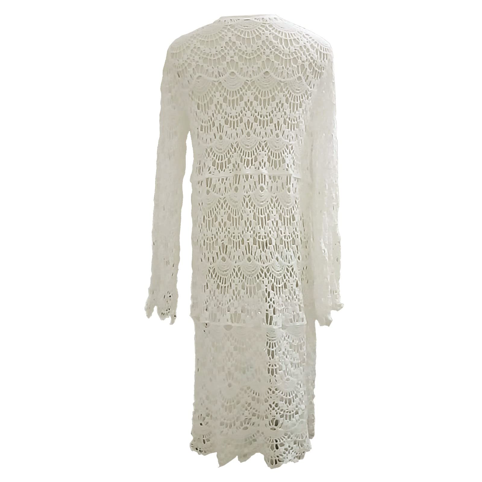 Cnebo A Line Dresses for Women Wedding Guest Women's Hollow Crochet Seaside Holiday Beach Smock Coat Swimsuit Smock Long Beige