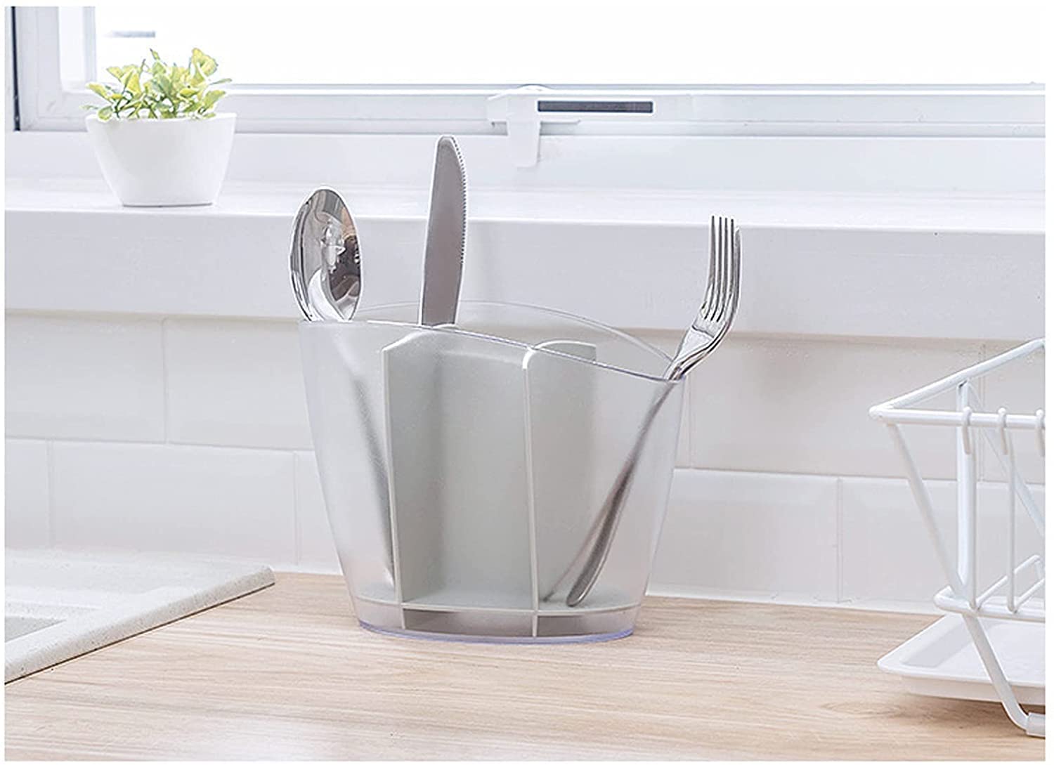ceramic Utensil Caddy Creative Home Kitchen, Removable and Washable Chopstick Drain TubeSimple and Multi-Purpose Plastic Tableware Storage Tube Pen Holder chopstick holder (Color : Green)