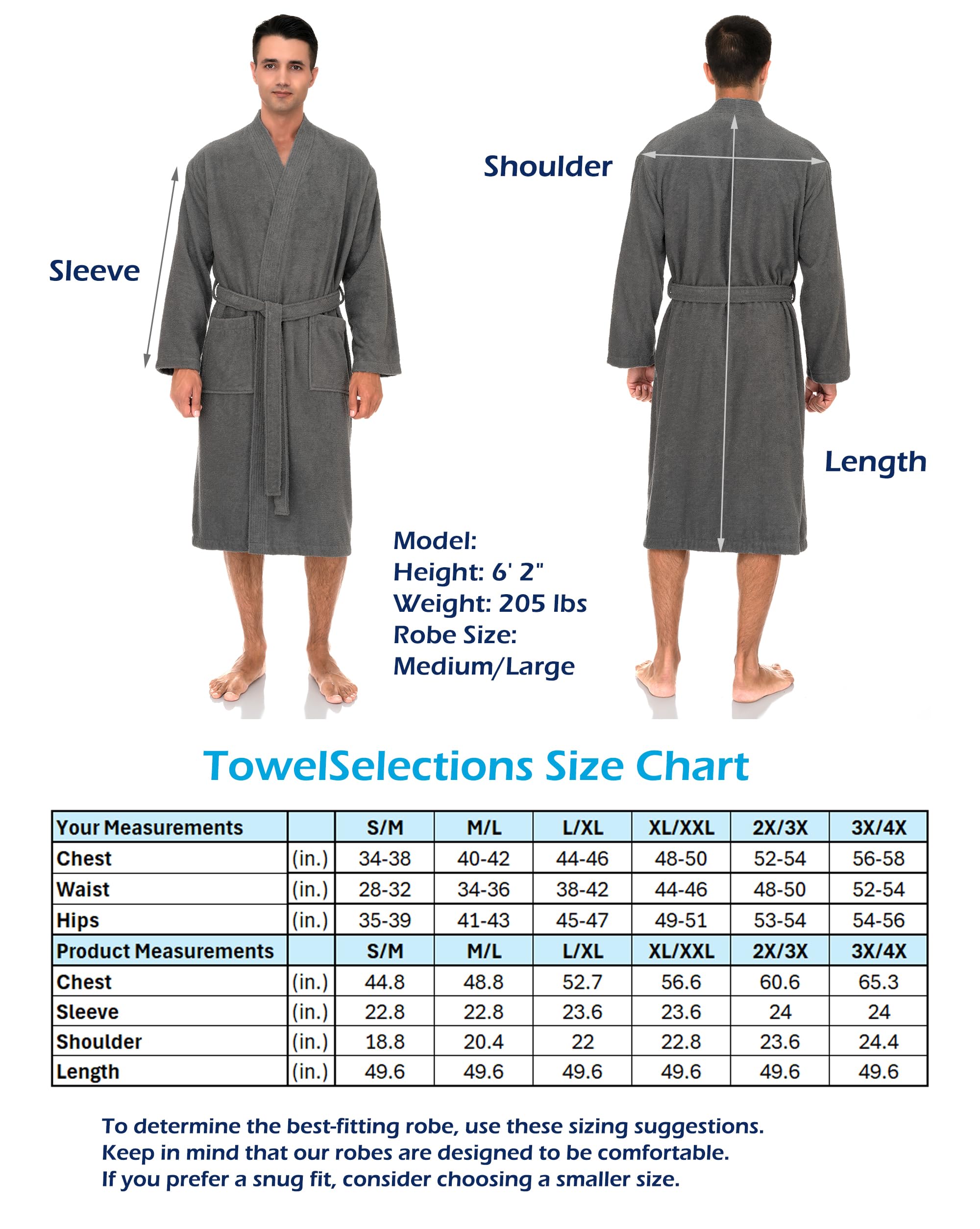 TowelSelections Mens Robe, Kimono Terry Cloth Bathrobe, Cotton Bath Robe for Men Large/X-Large Blue Heaven