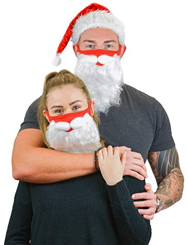 Encased (2 Pack) Face Mask Funny Bearded Holiday Santa Costume for Adults for Christmas 2021 (One size fits all)