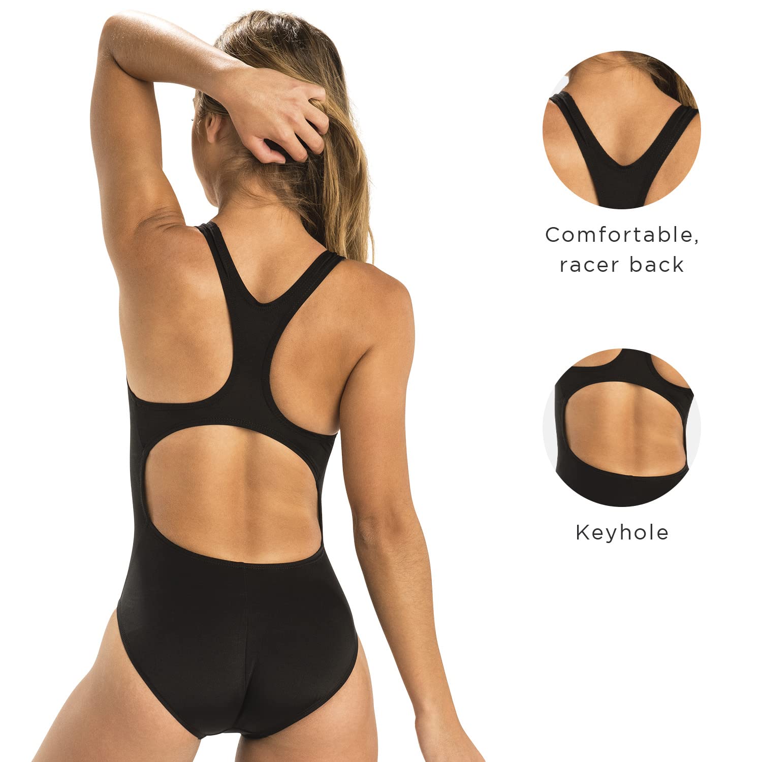 Dolfin Basics Women's Swimwear Athletic One Piece Swimsuit for Training, Sports, Fitness (Black, L)