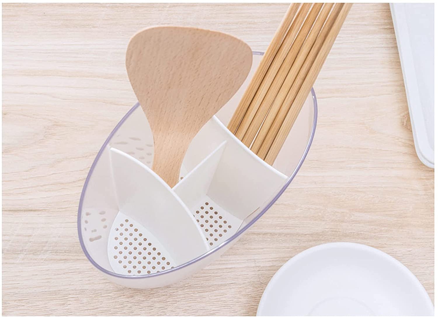 ceramic Utensil Caddy Creative Home Kitchen, Removable and Washable Chopstick Drain TubeSimple and Multi-Purpose Plastic Tableware Storage Tube Pen Holder chopstick holder (Color : Green)