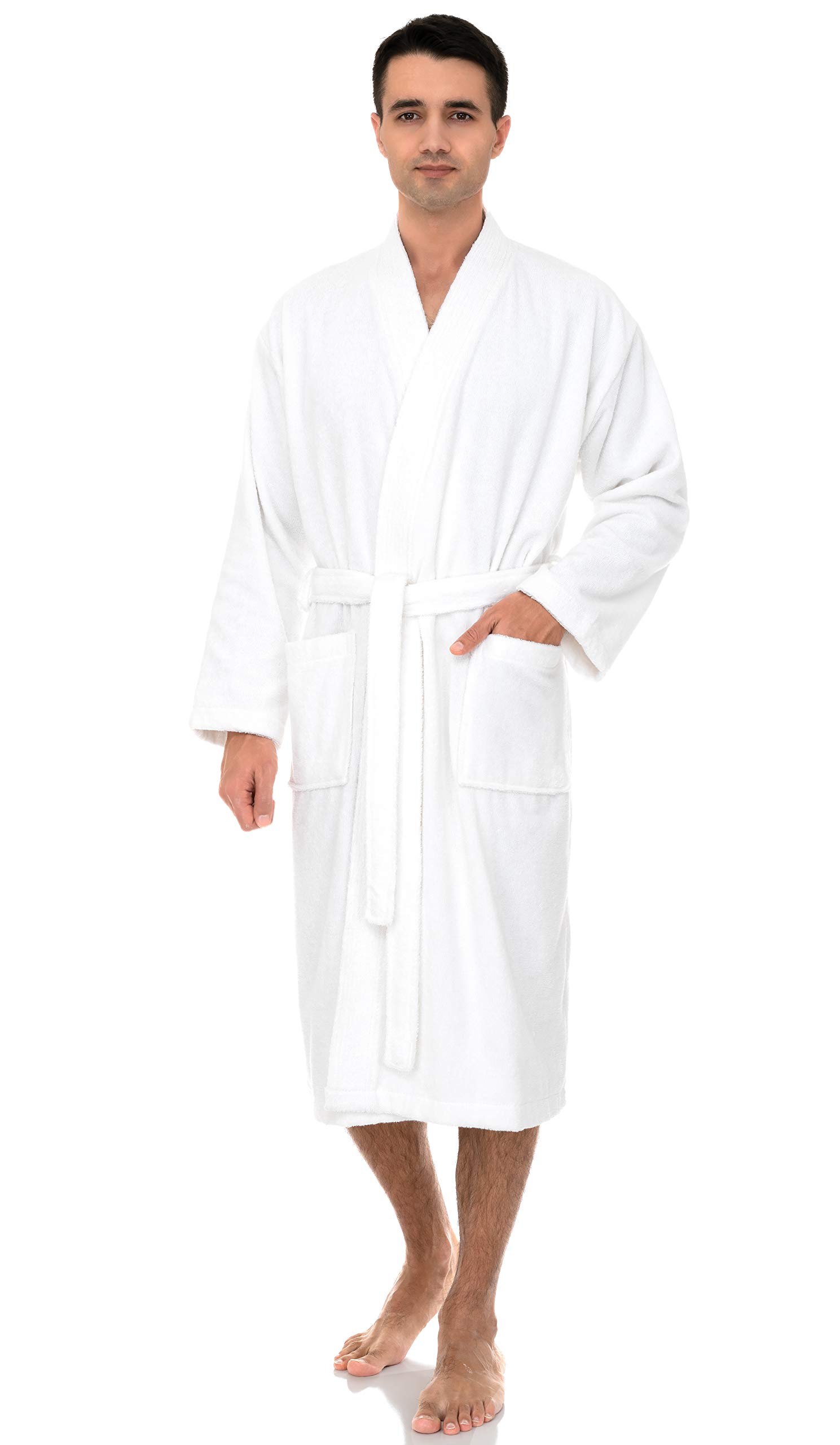 TowelSelections Turkish Terry Kimono Bathrobe - 100% Turkish Cotton, Terry Cloth Bath Robe for Women and Men, Made in Turkey (White, L/XL)