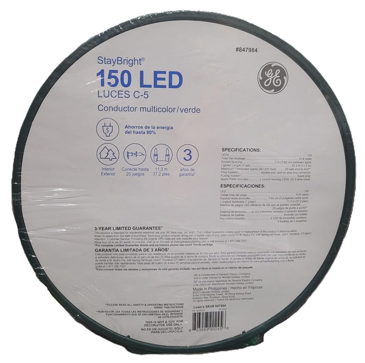 150 LED C-5 Lights Stay Bright Traditional Multicolor Lights Green Wire on Reel