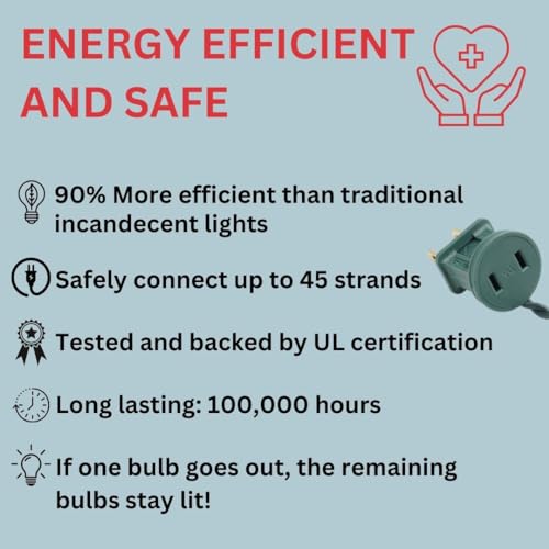 LED Christmas Tree Lights 60 Count, G12 Globe Indoor Outdoor String Lights, 20ft Green Wire Mini Ball, UL Certified (Red)