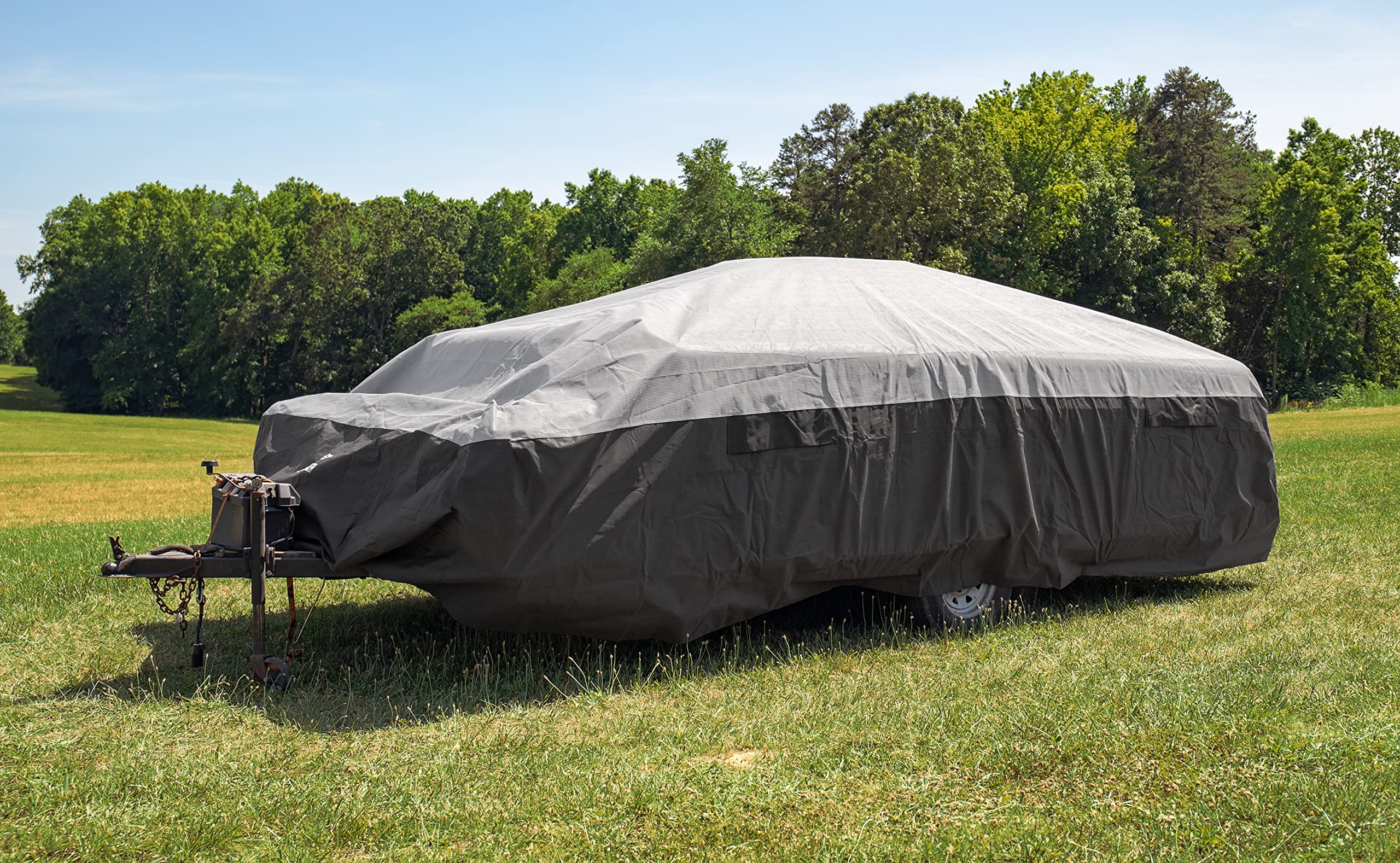 Camco ULTRAGuard 8-10-Ft Pop-Up Camper/RV Cover - Features Covered Air Vents & Cinching Straps - Crafted of Spunbond Polypropylene - Includes Storage Bag for RV Storage and Organization (45761)