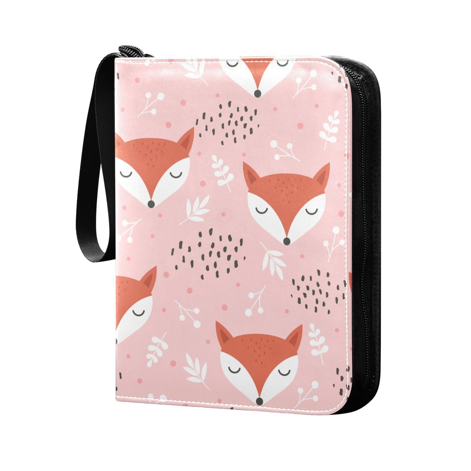 PYBUG Fox Trading Card Binder with Nylon Strap 4-Pocket Waterproof PU Leather Card Collection Binder for 400 Cards Sturdy Card Holder Folders for Game Cards,Sports Cards