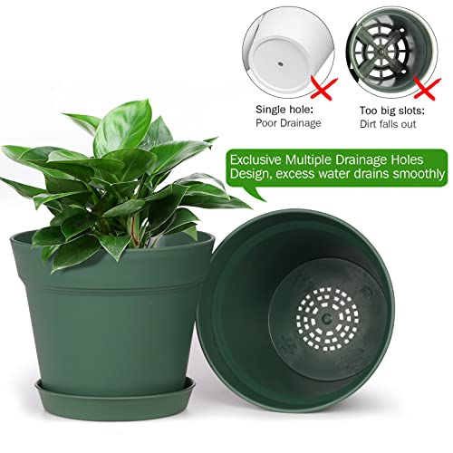 homenote Plant Pots,15 Pack 6 inch Flower Pots with Multiple Drainage Holes and Saucers,Plastic Planters for All Home Garden Flowers Succulents(Green)