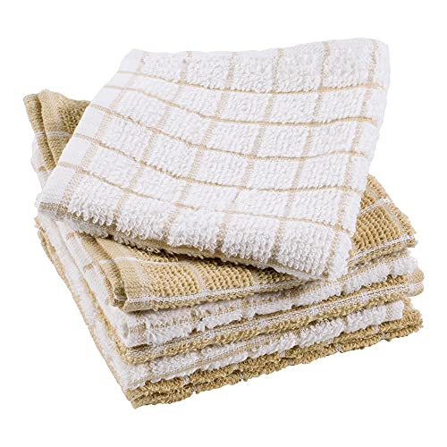 DII Basic Terry Collection Windowpane Dishcloth Set, 12x12, Pebble, 6 Piece