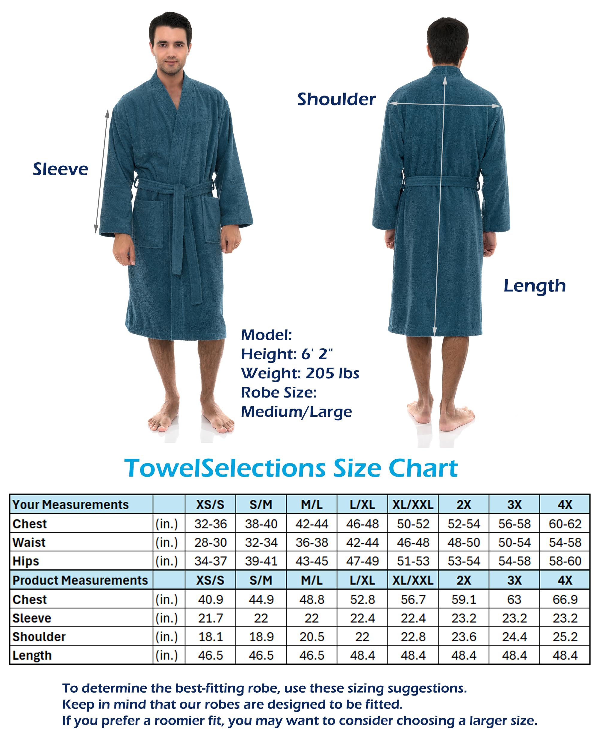 TowelSelections Turkish Terry Kimono Bathrobe - 100% Turkish Cotton, Terry Cloth Bath Robe for Women and Men, Made in Turkey (White, L/XL)