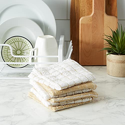 DII Basic Terry Collection Windowpane Dishcloth Set, 12x12, Pebble, 6 Piece