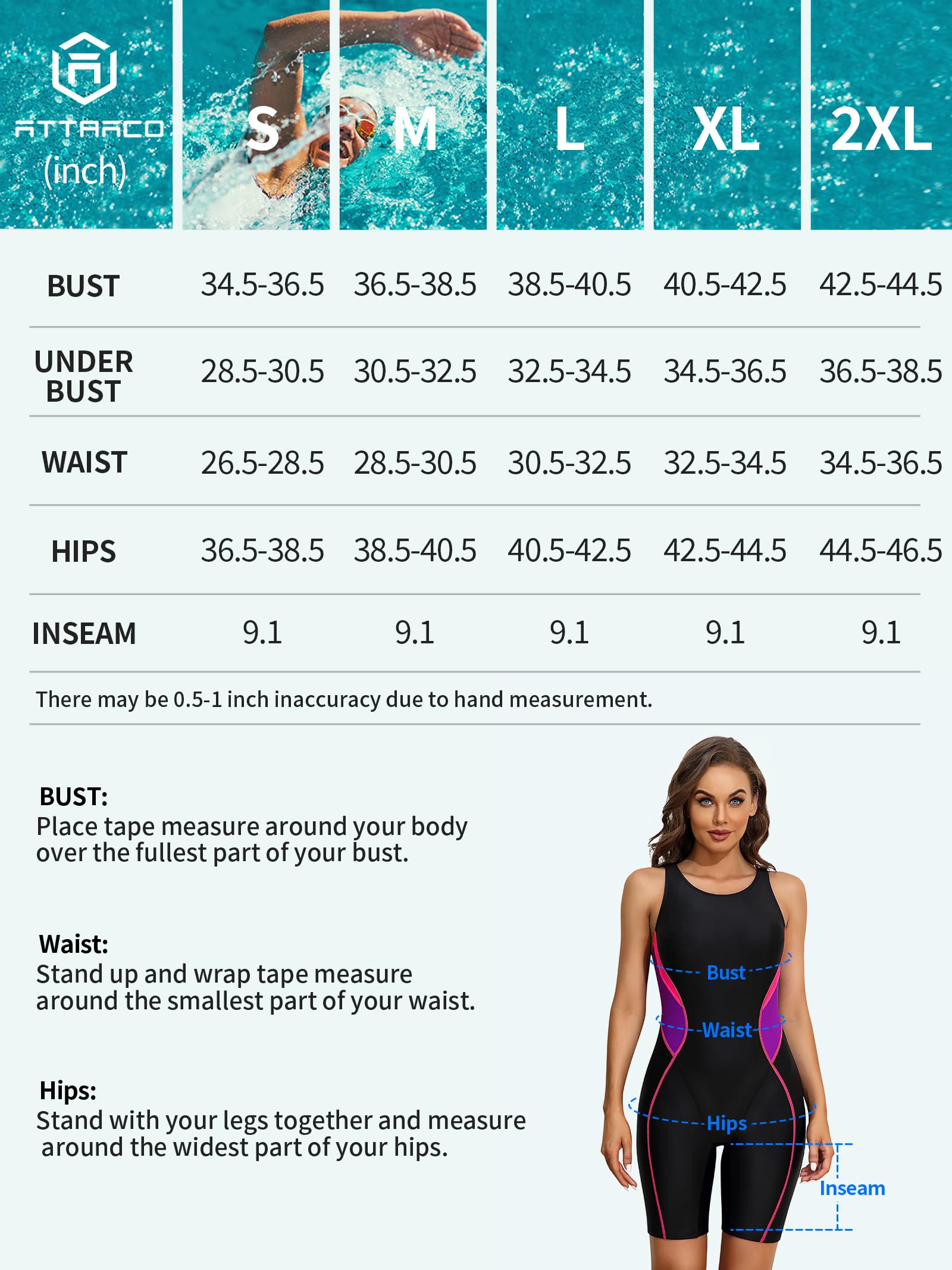 ATTRACO Athletic One Piece Bathing Suits Knee Length Swimsuits Women Racerback Swimwear L