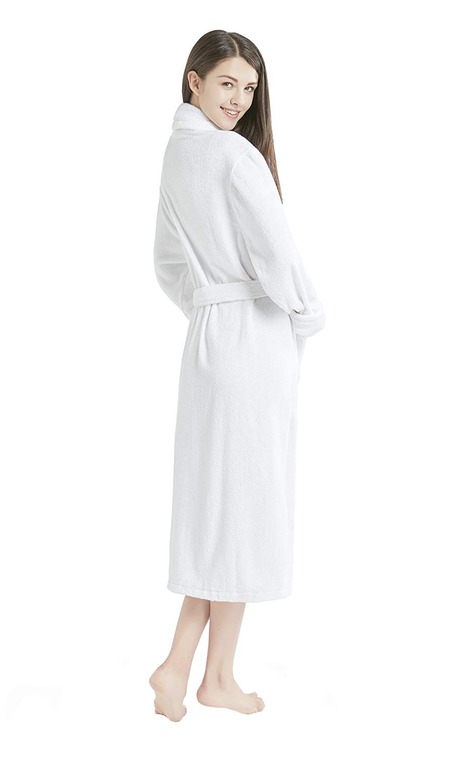 INK+IVY Soft Kimono Robes for Women Terrycloth Ladies Bathrobe with Pocket and Belt, Collar & Cuff Trim, White L/XL