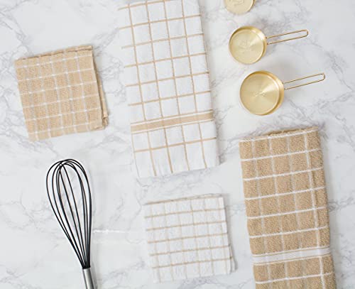 DII Basic Terry Collection Windowpane Dishcloth Set, 12x12, Pebble, 6 Piece