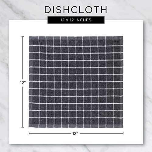 DII Basic Terry Collection Windowpane Dishcloth Set, 12x12, Pebble, 6 Piece